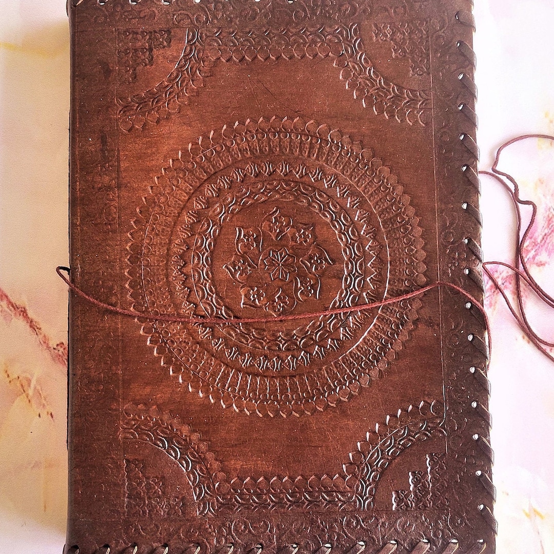 10x7 Brown Leather Journal With Thread, Mandala Journal, Old Style ...