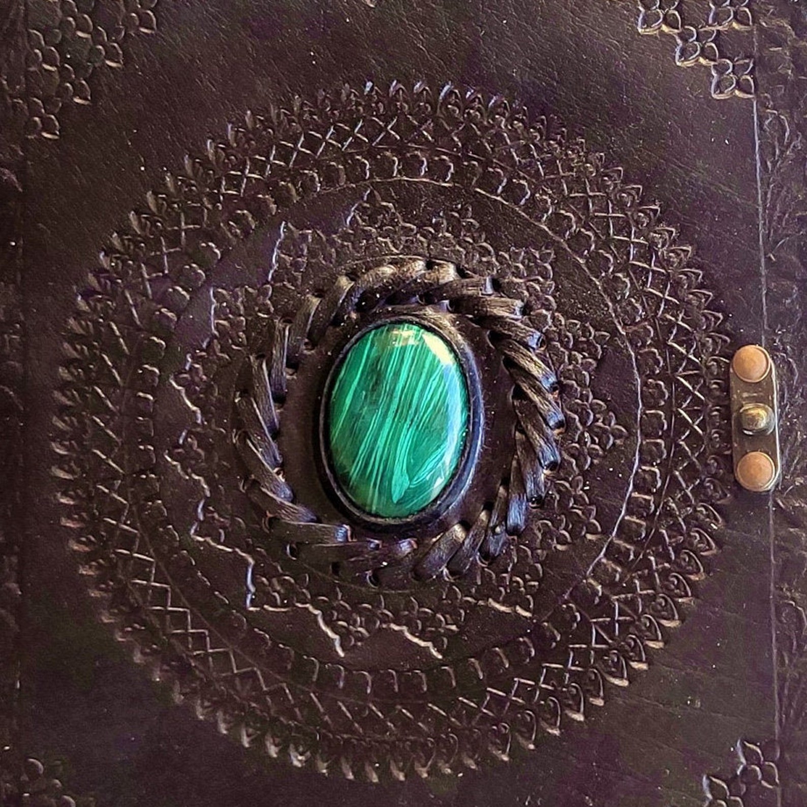 Large Leather Journal With Lock, Embossed Handmade Leather Grimoire ...