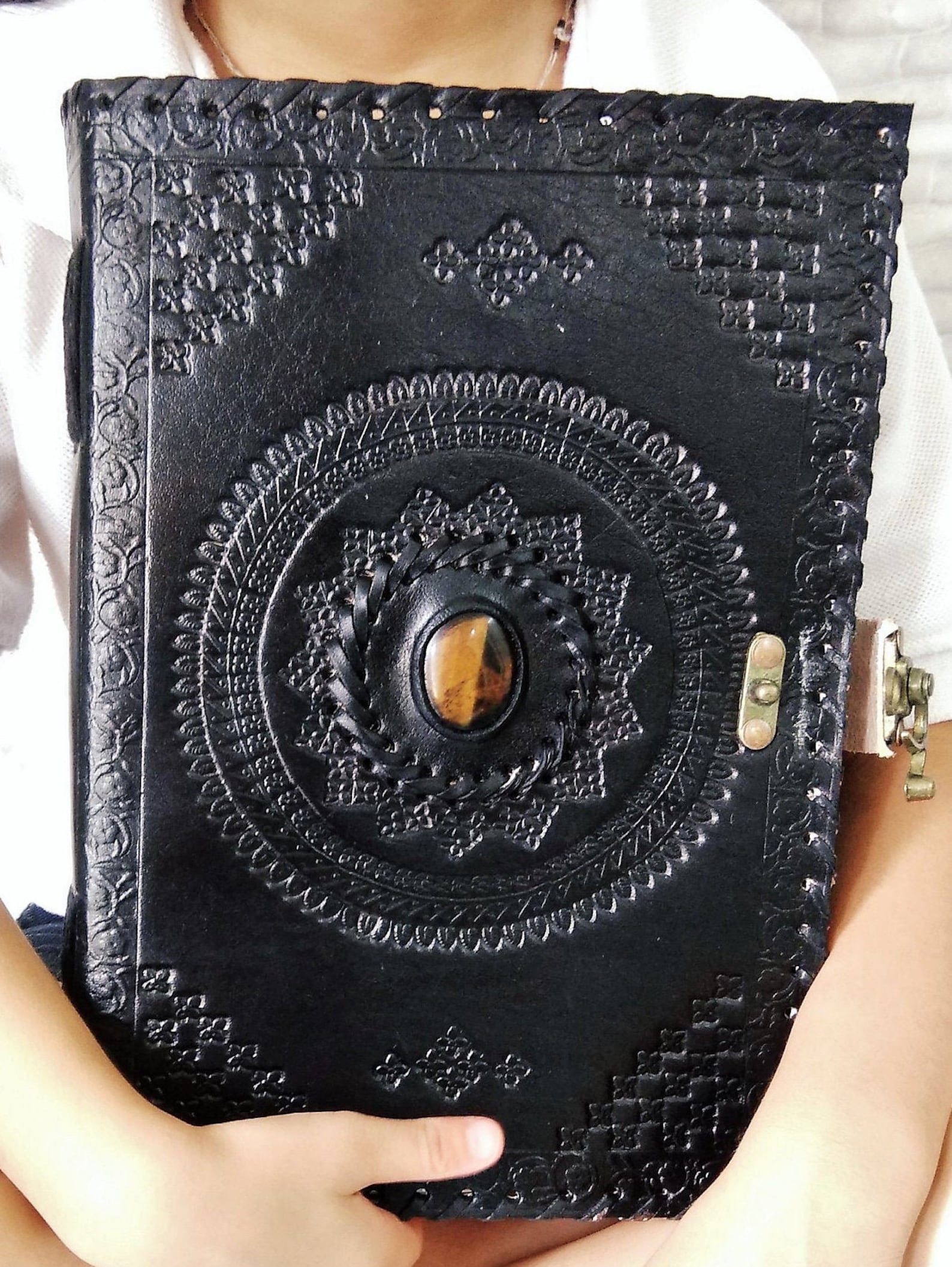 Large Leather Journal With Lock Embossed Handmade Leather - Etsy UK