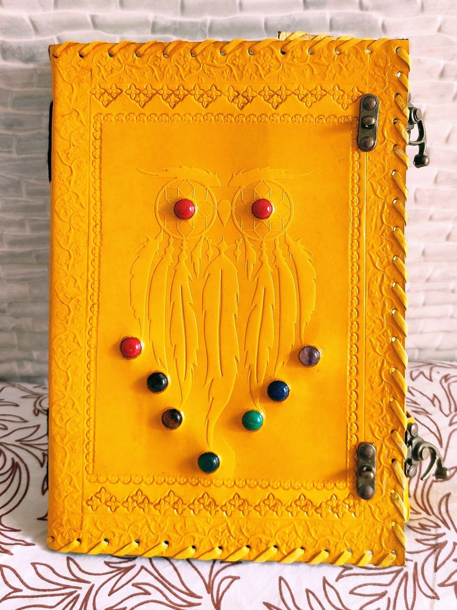 Owl Embossed Leather Journal With Lock, Handmade Journal Drawing ...