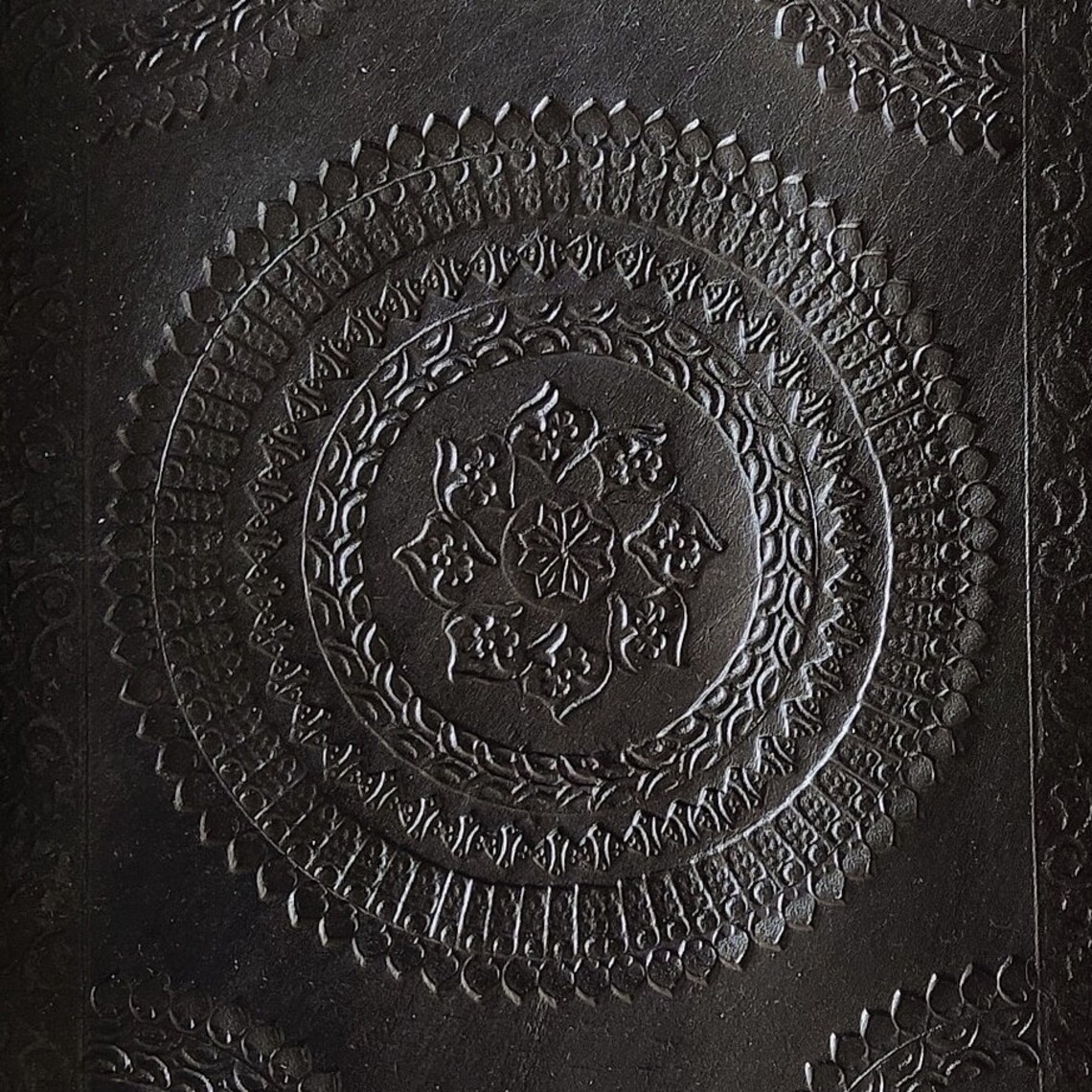 Large Embossed Black Leather Journal With Thread Book of - Etsy
