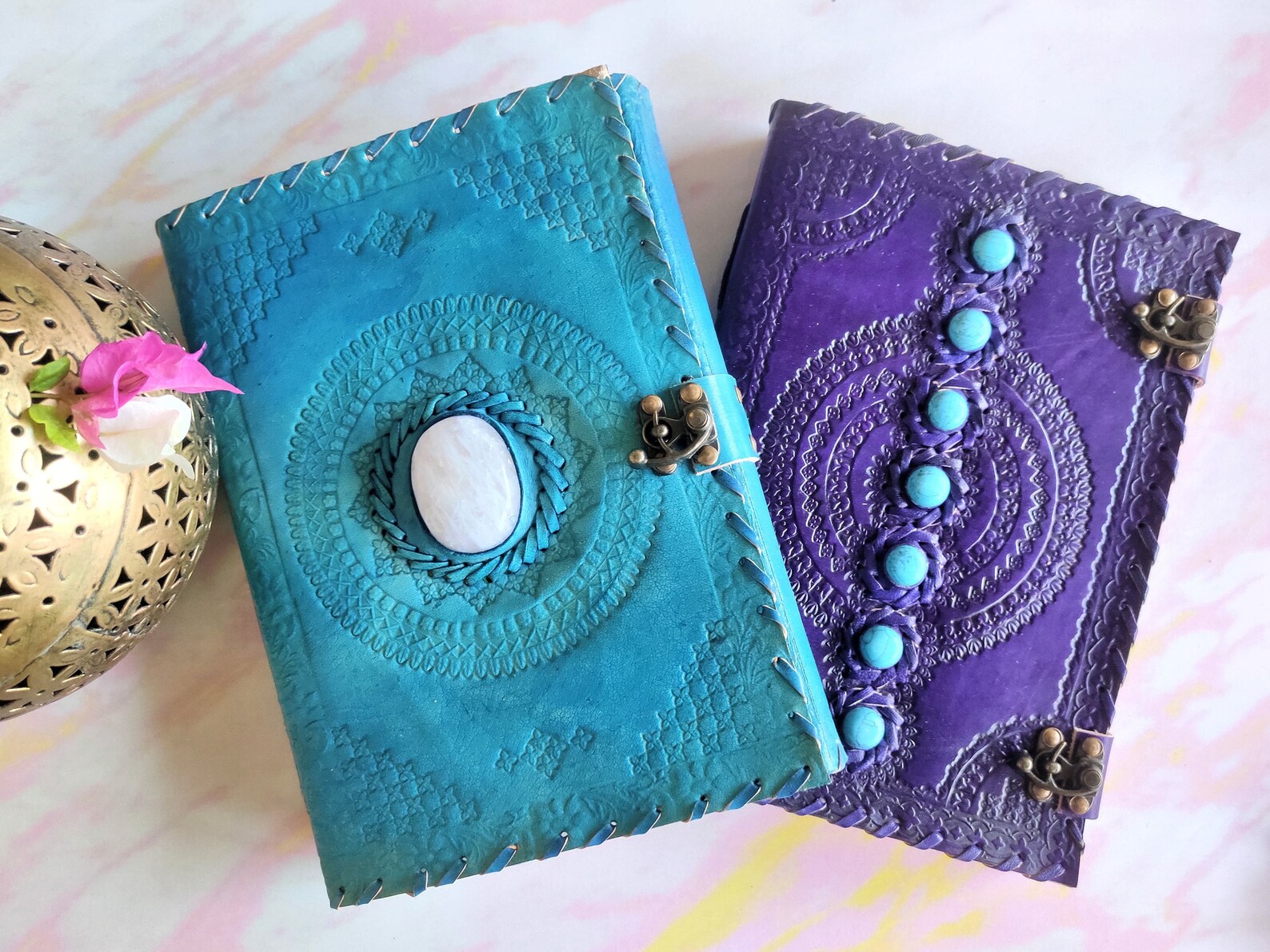 Pack of 2 Large Embossed Leather Journals With Lock Seven - Etsy