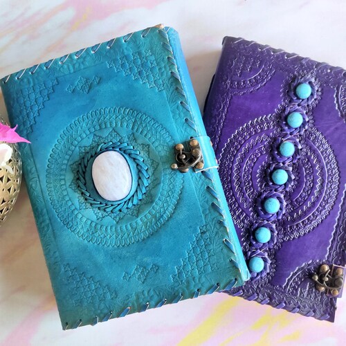 Large Handmade Embossed Blue Leather Journal Notebook With - Etsy