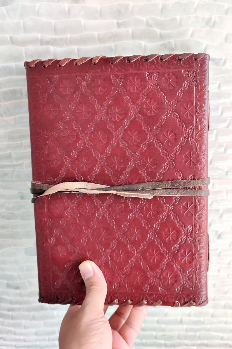 Large Tree Embossed Handmade Leather Journal With Stone Spell - Etsy