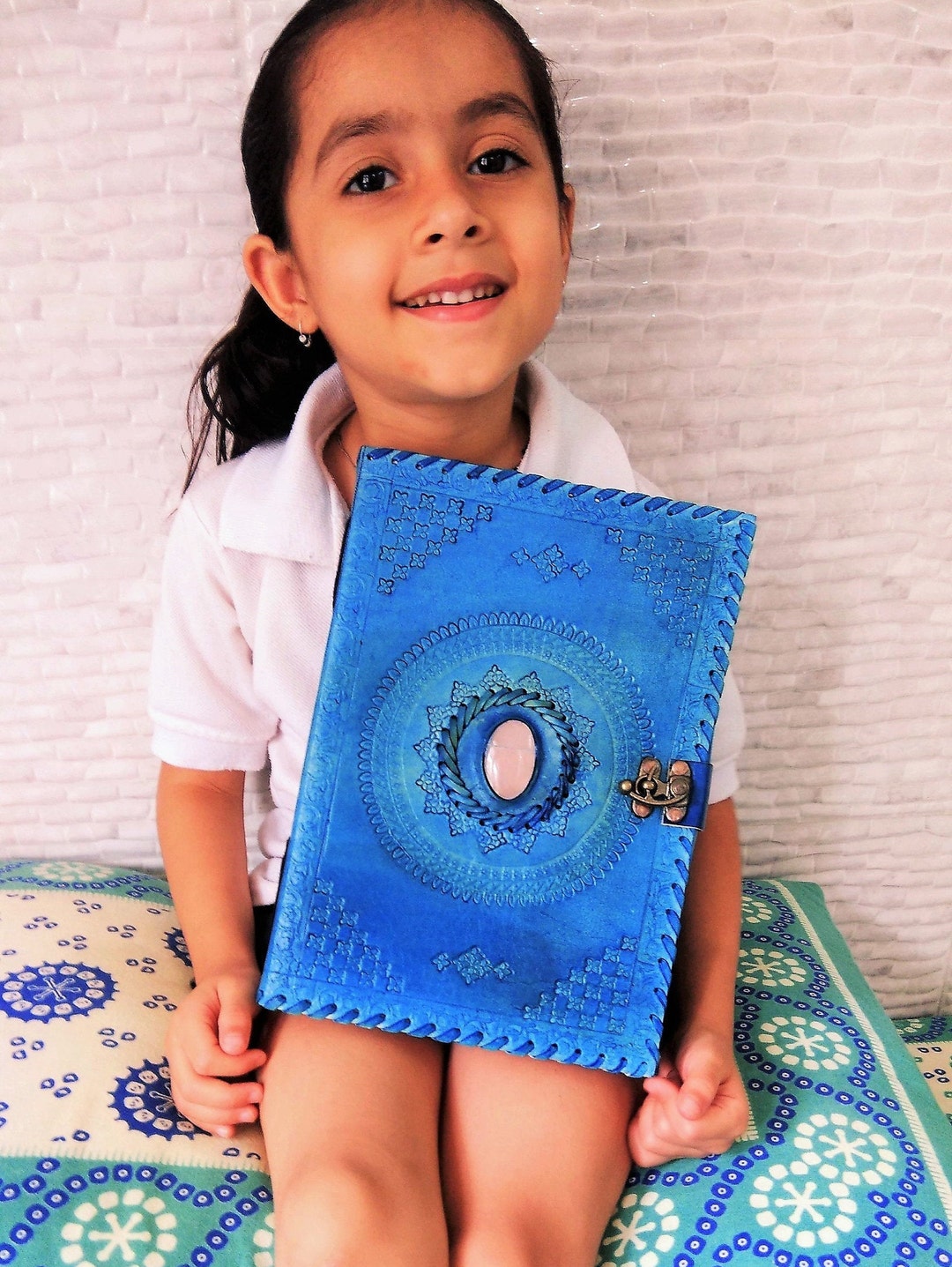 Large Handmade Embossed Blue Leather Journal Notebook With Lock ...