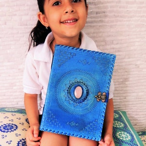 Large Handmade Embossed Blue Leather Journal Notebook With Lock ...