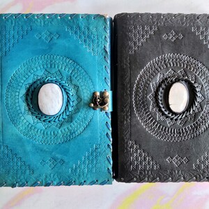 Pack of 2 Large Embossed Leather Journals, Stone Journals With Lock ...