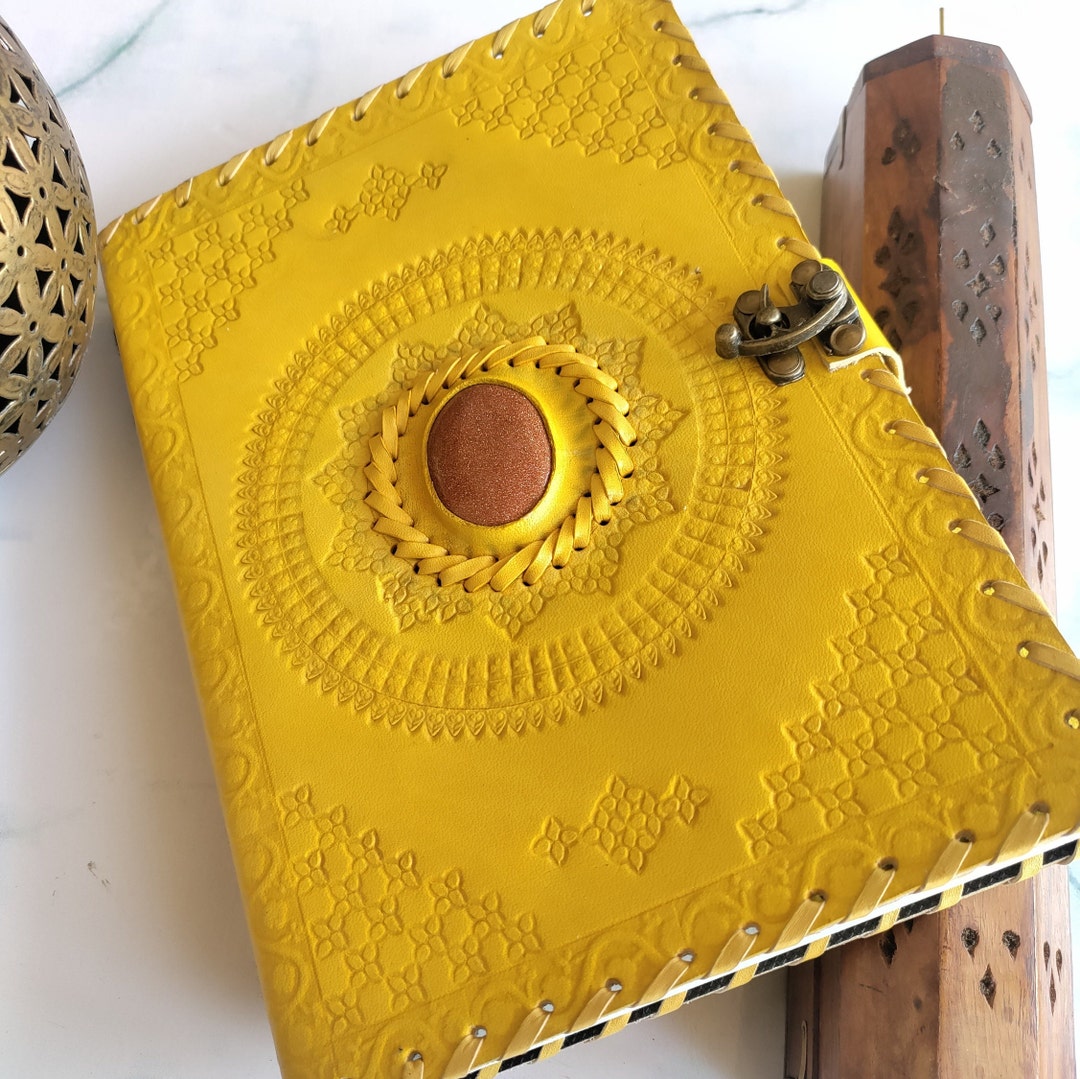 600 Pages Yellow Leather Journal Lock, Unique Rare Journal With Crystal ...