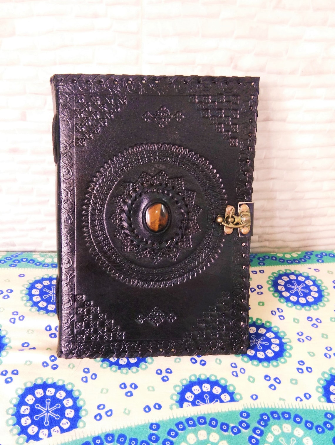 Large Leather Journal With Lock Embossed Handmade Leather | Etsy