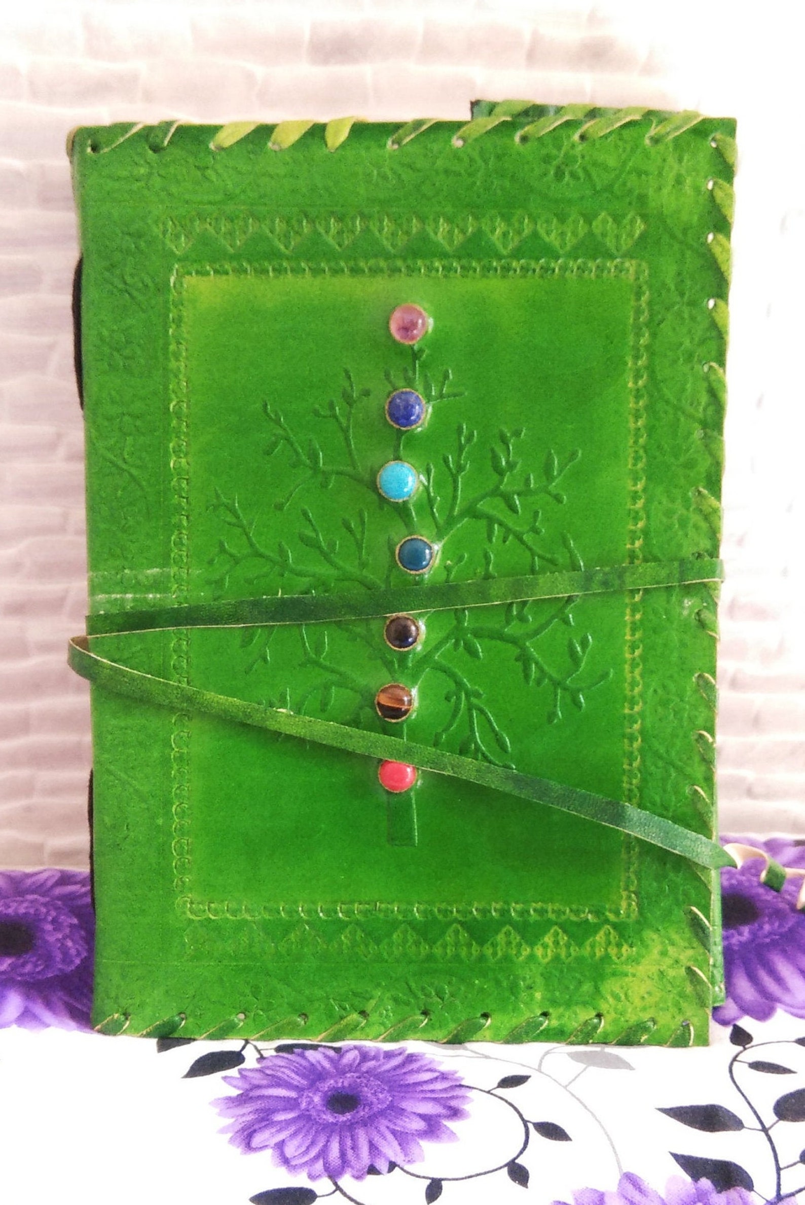 Large Seven Stone Tree Embossed Leather Journal, Spell Book, Leather ...