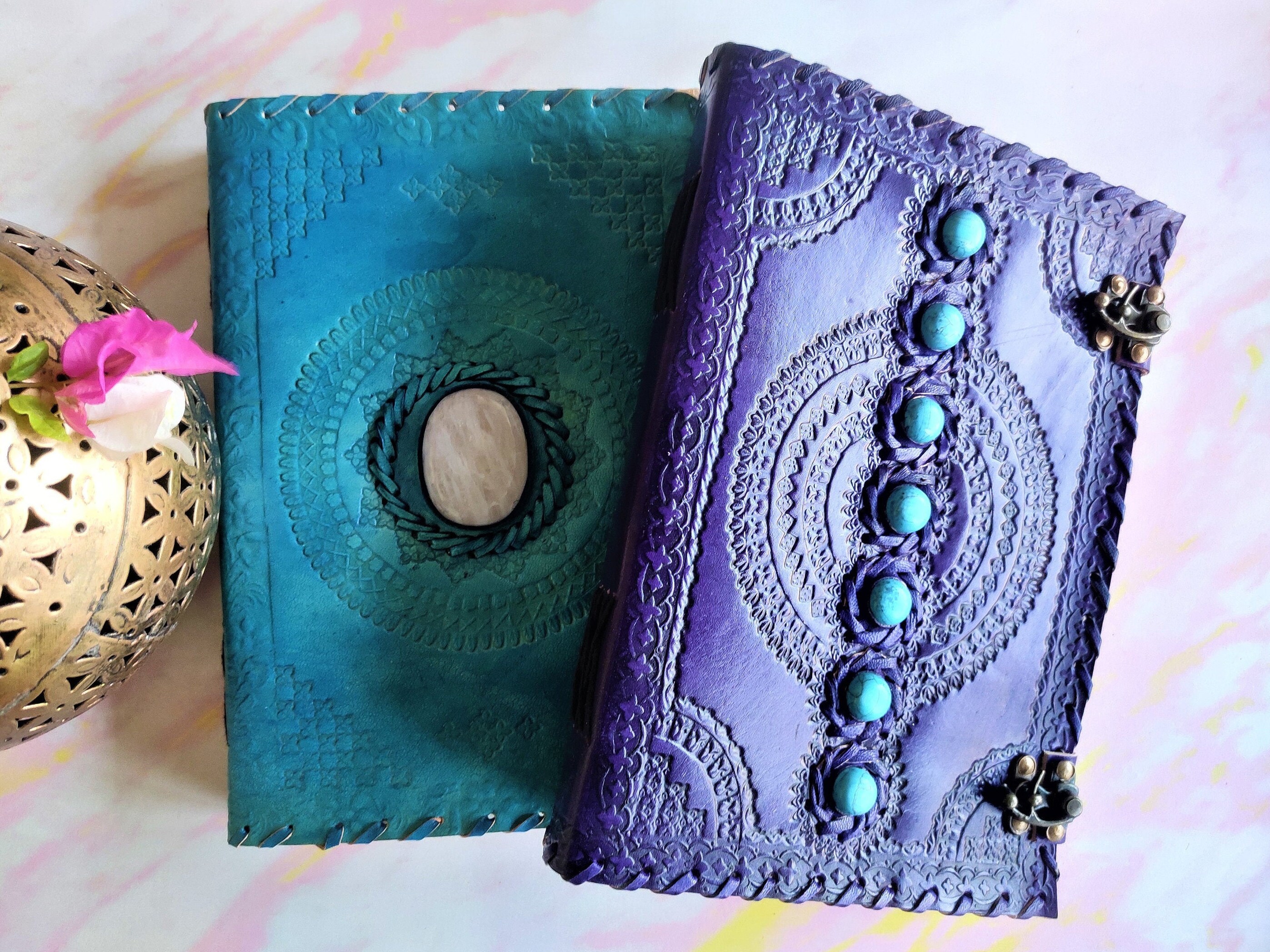 Pack of 2 Large Embossed Leather Journals With Lock Seven - Etsy