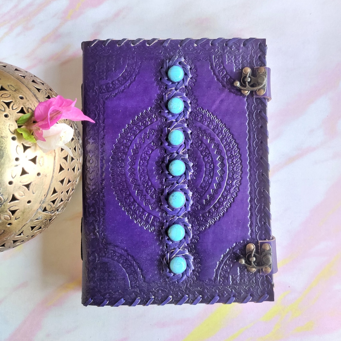 Pack of 2 Large Embossed Leather Journals With Lock Seven - Etsy