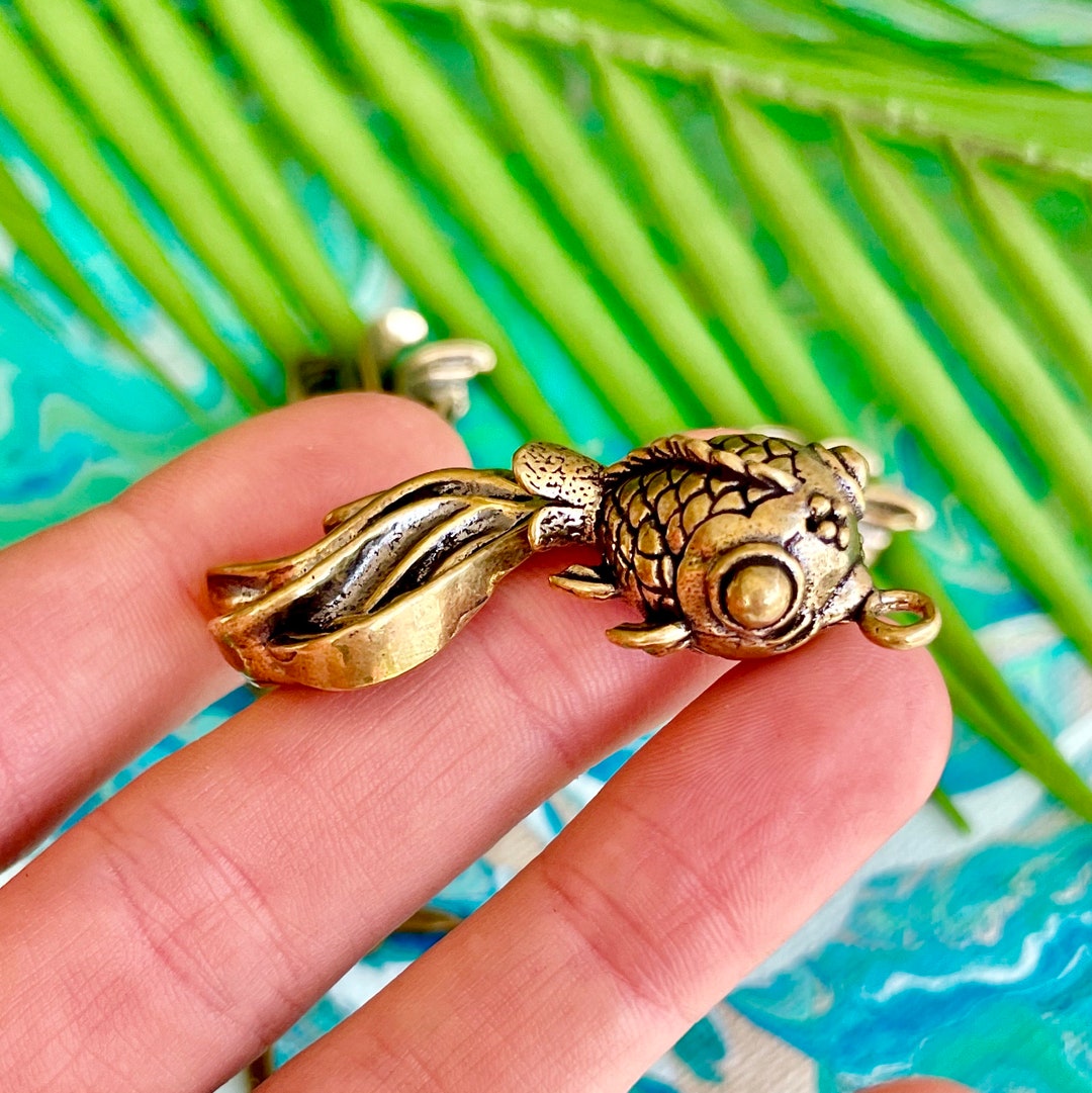 Solid Brass Aquarium Fish Keyring, Wagging Tail Gold Fish Pendant, Fish ...