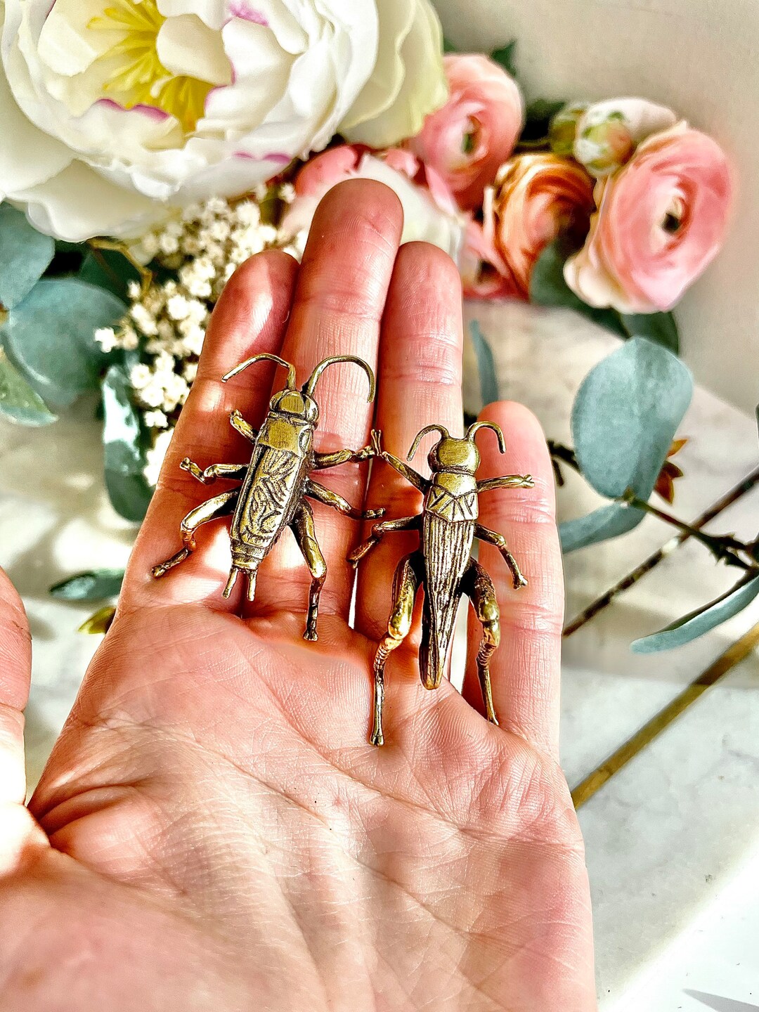 Fine Lifelike Solid Brass Buzzing Grasshopper Figurine, Cricket ...