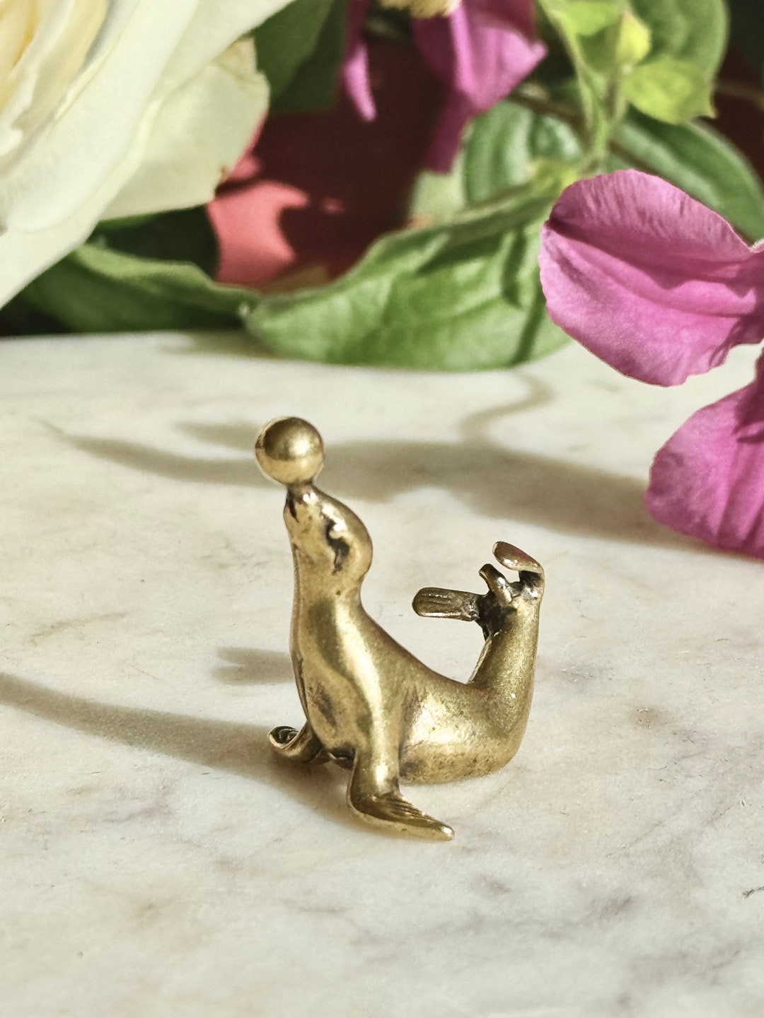 Fine Solid Brass Craftsmanship Playful Seal Miniature, Seal Playing ...