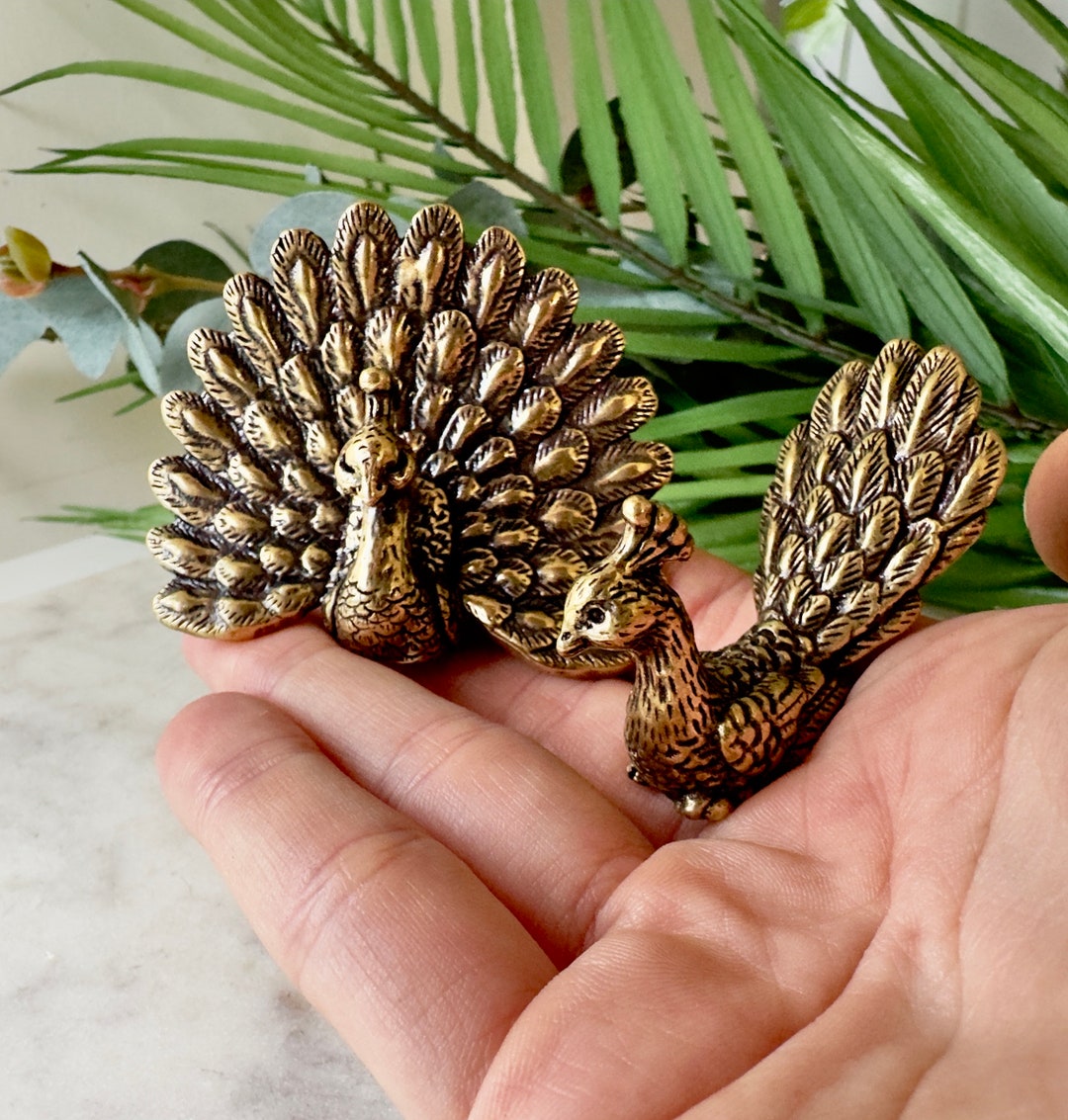 Solid Brass Peacock Figurine, Brass Bohemian Ornament, Couple of ...