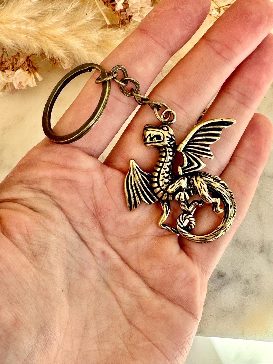 Solid Brass Western Dragon Keychain, Brass Hotd Dragon Pendant, Fine ...