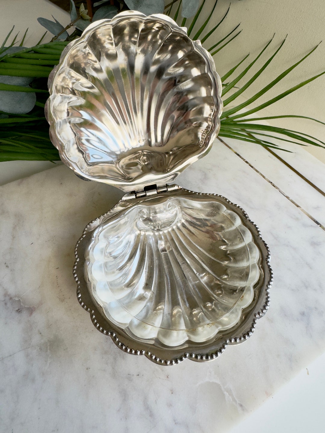 Vintage Silver Plate EPNS Glass Line Shell Butter Dish Antique - Etsy