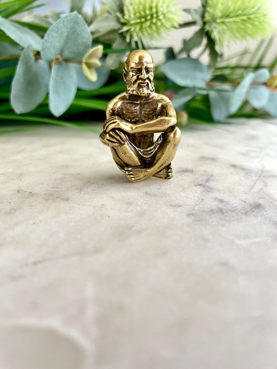 Solid Brass Wise Man Ornament, Creative Little Metal Figurine, Sitting ...