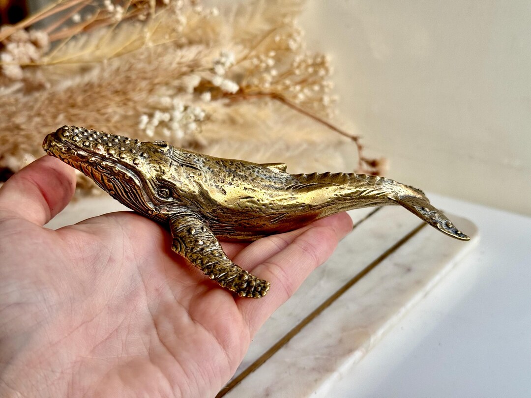 Big Lifelike Solid Brass Sculptures Humpback Whale Figurine, Brass Sea ...