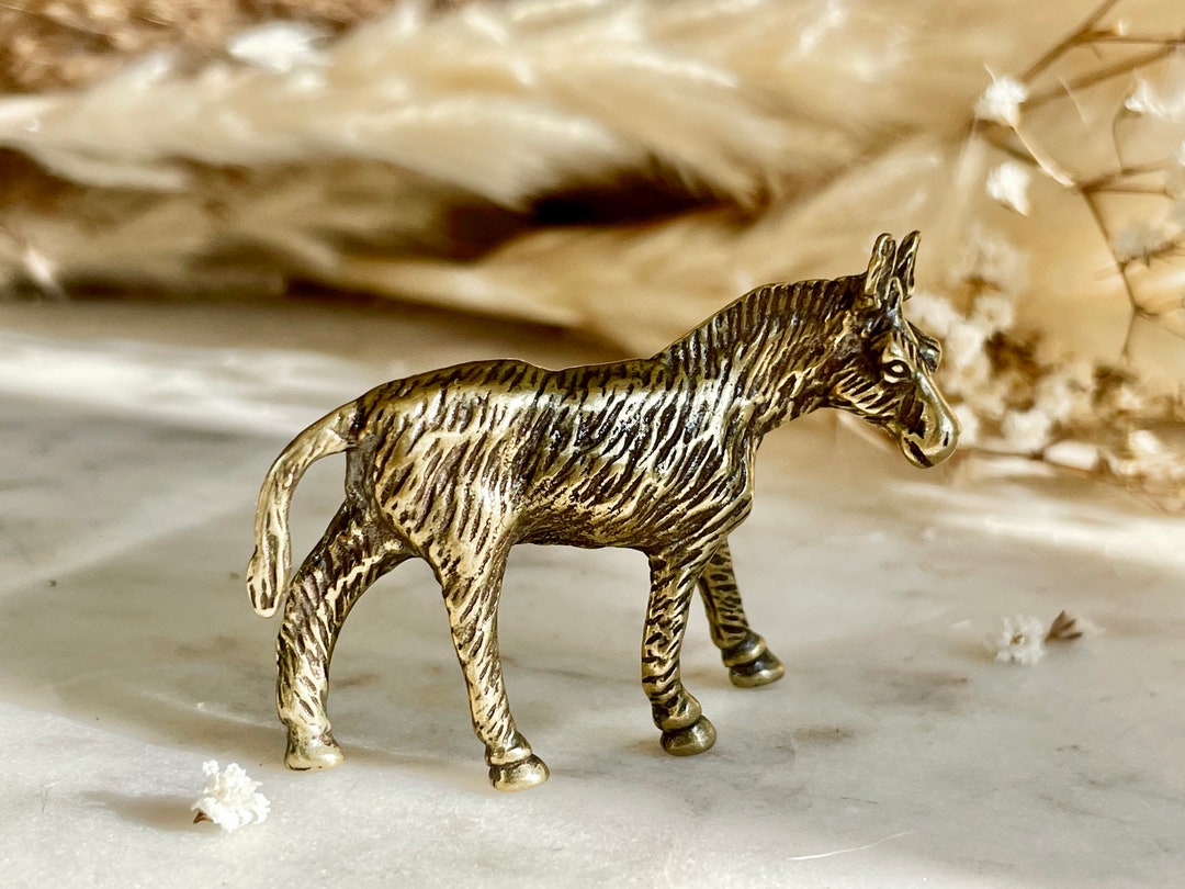 Solid Brass Rustic Donkey Sculpture, Farmer's Lucky Charm, Retro ...