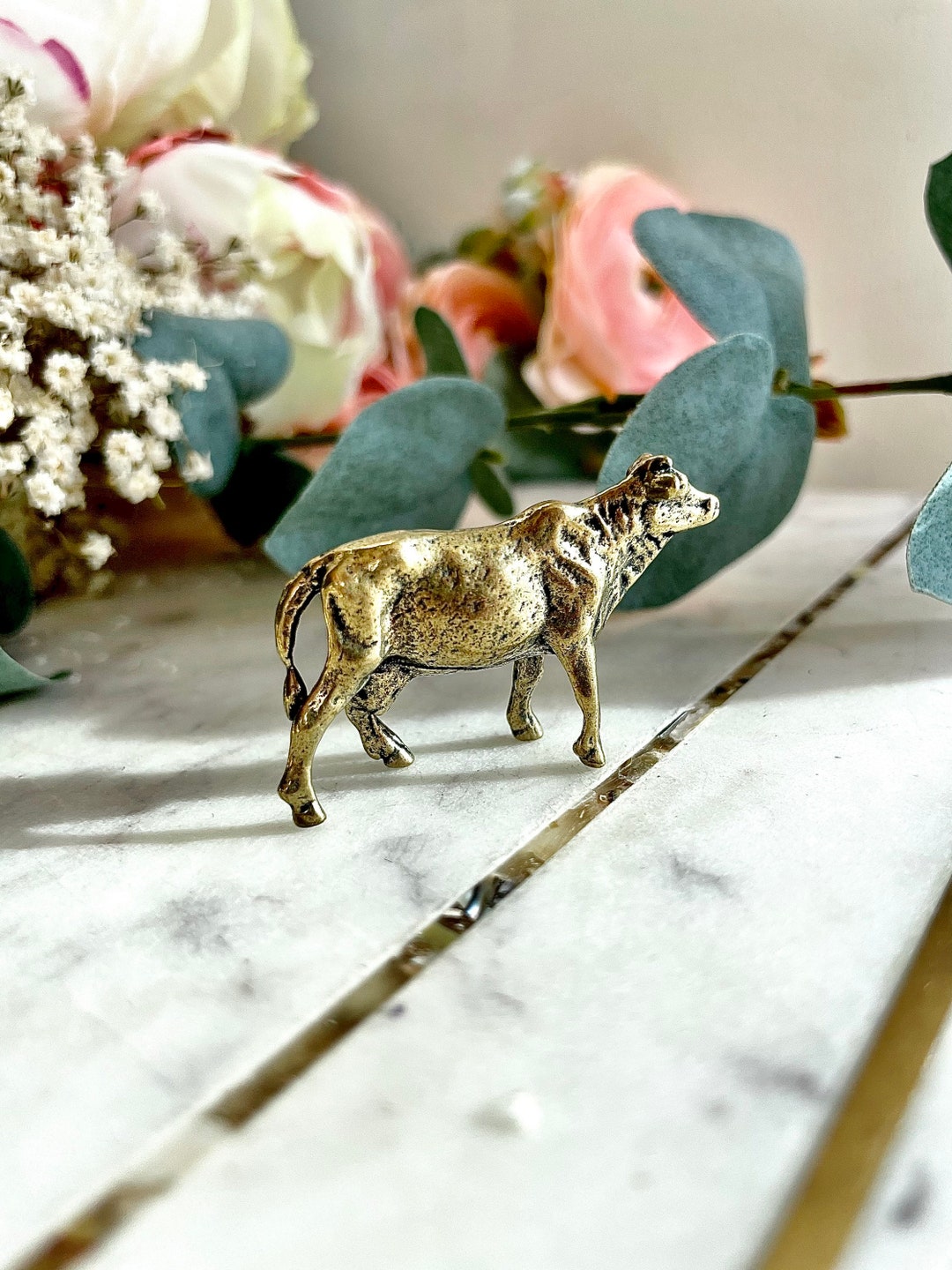 Solid Brass Cow Sculpture, Farm Animal Figurine, Cow Ornament ...