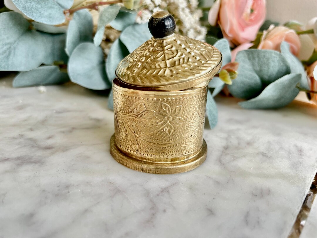 Antique Brass Jar Carved Brass Box Canister With Lid Ornate - Etsy