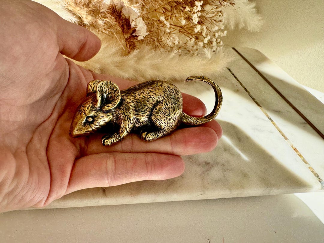 Realistic Solid Brass Mouse Figurine, Golden Mouse Miniature, Creative ...