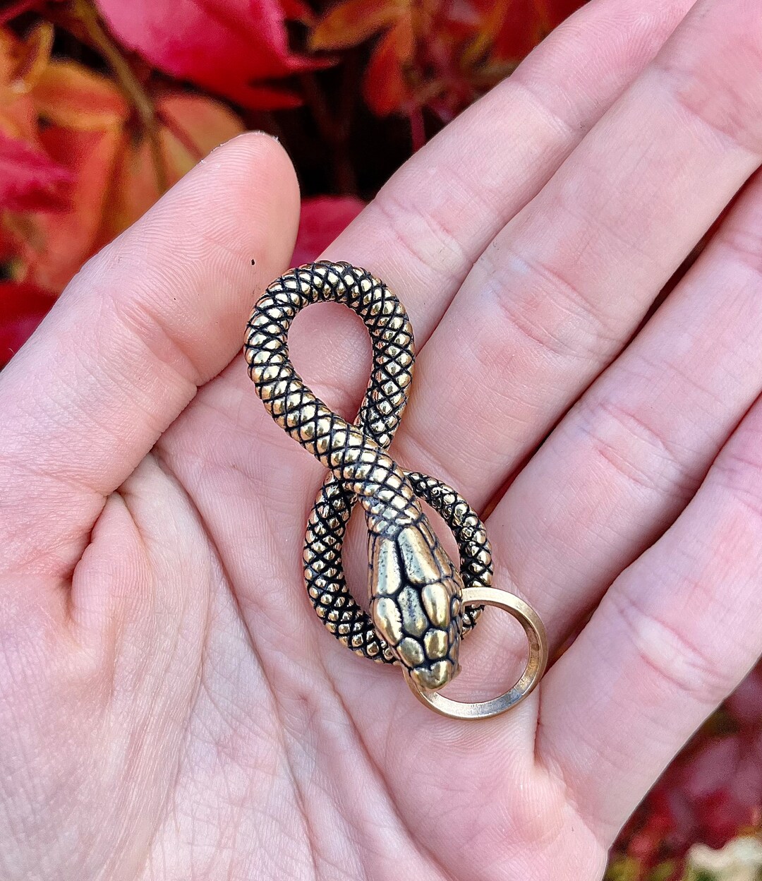 Vintage Snake Keychain, Fine Craftsmanship, Solid Brass Figurine, Snake ...