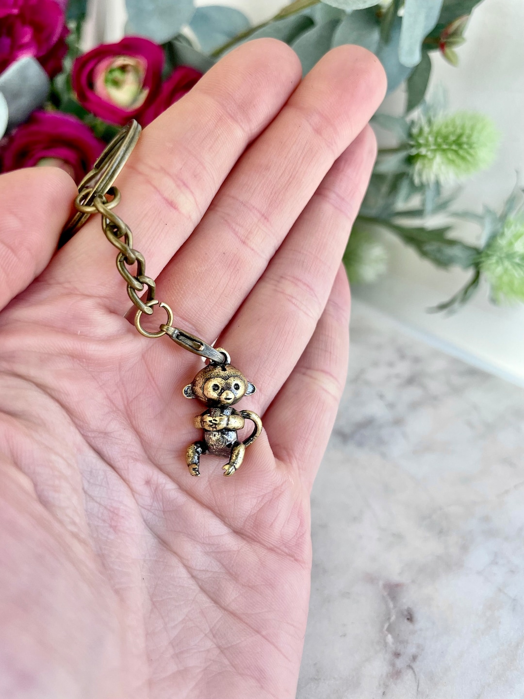 Fine Craftsmanship Solid Brass Monkey With Rotating Head Pendant, Brass ...