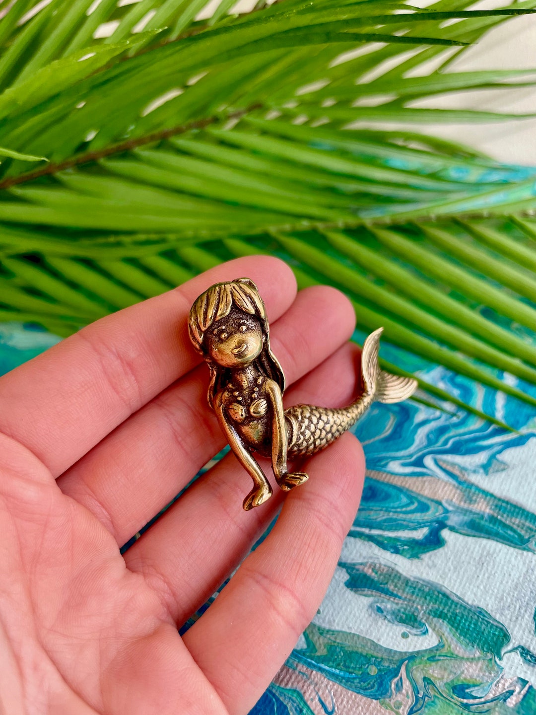 Smiling Seashell Mermaid Solid Brass Fairy Garden Miniature Lovely ...