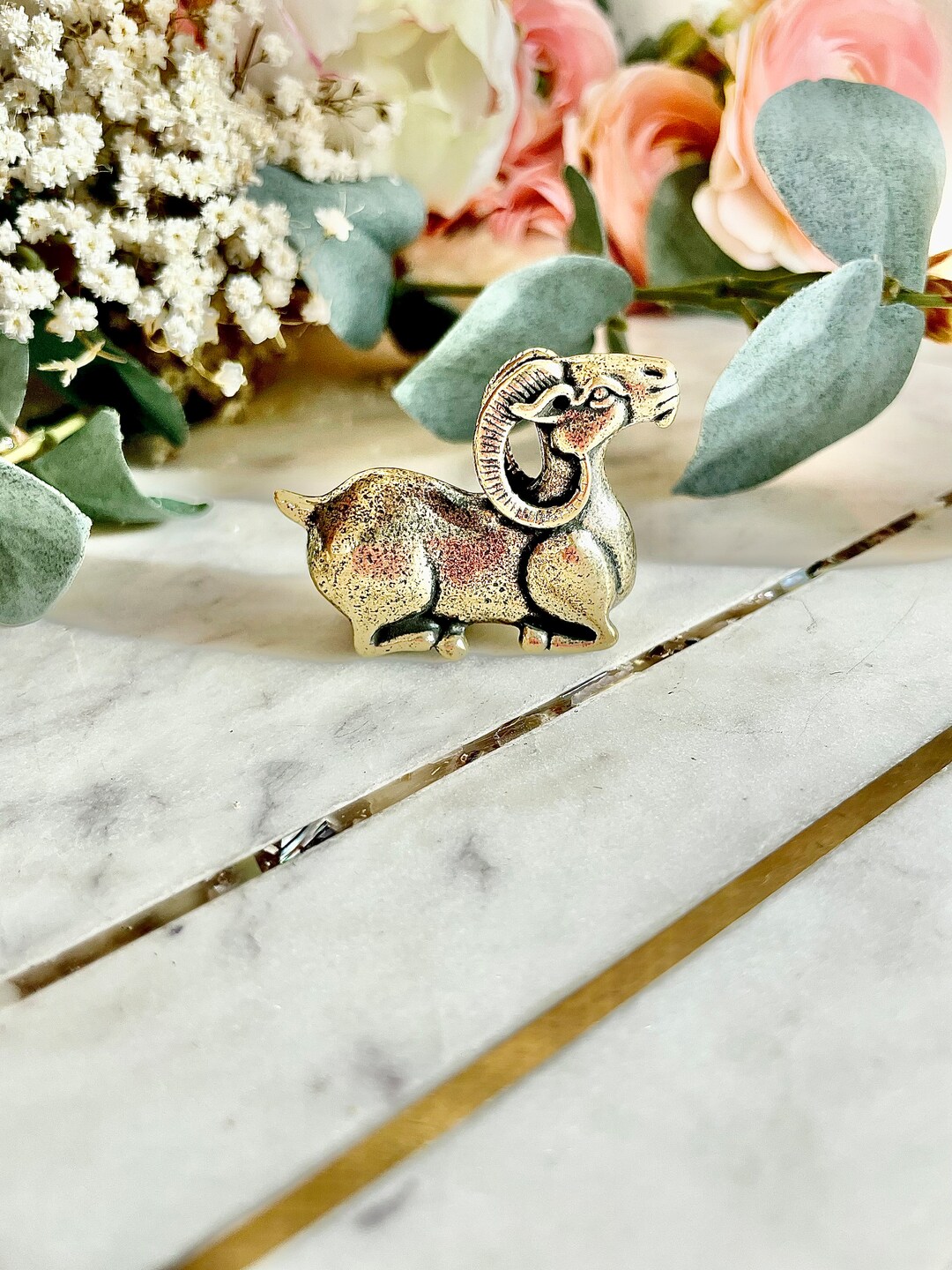 Antique Style Solid Brass Goat Statuette, Bronze Ram Figurine , Animal ...