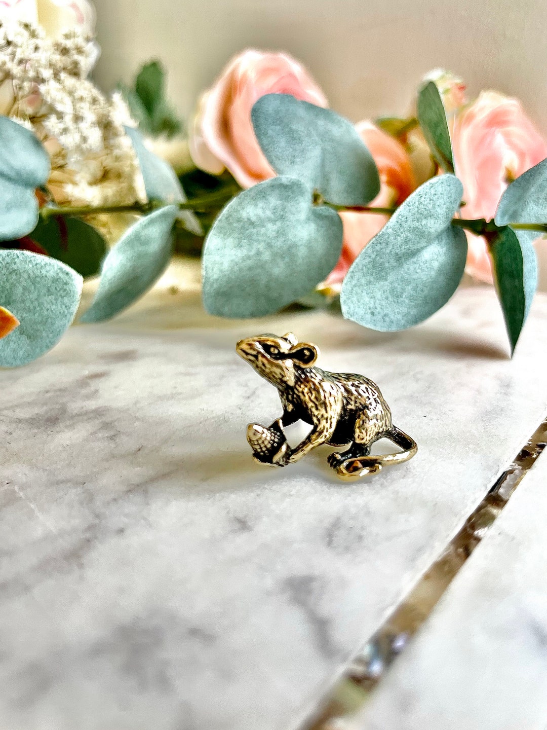 Tiny Brass Mouse Statuette, Solid Brass Rat With Corn Ornament, Small ...