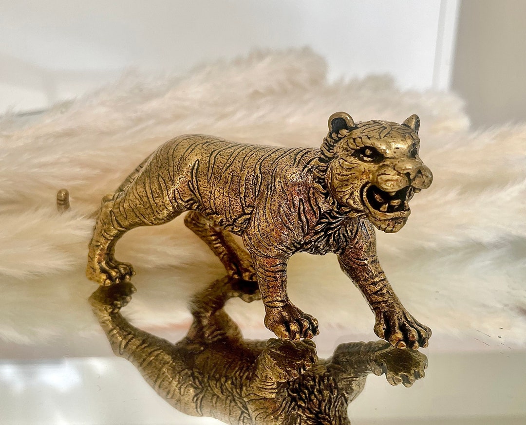 Vintage Tiger Figurine, Fine Craftsmanship, Solid Brass Figurine, White ...