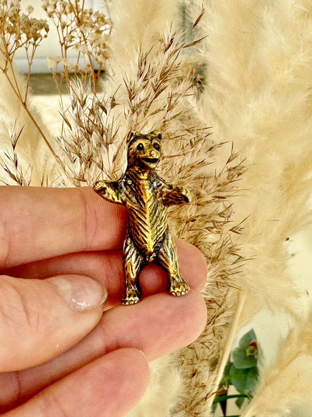 Happy Bear Pocket Friend, Solid Brass Bear Statuettes, Funny Cuddly ...