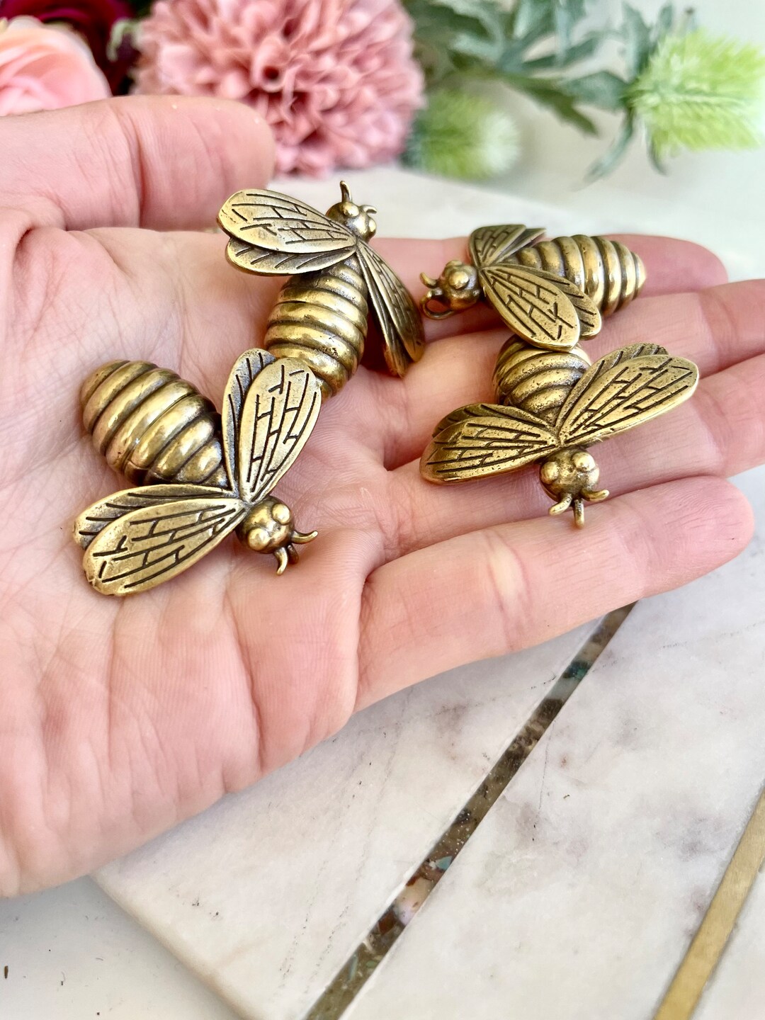 Busy Bee Good Luck Charm, Solid Brass Bumble Bee Pendant, Bee Keychain ...