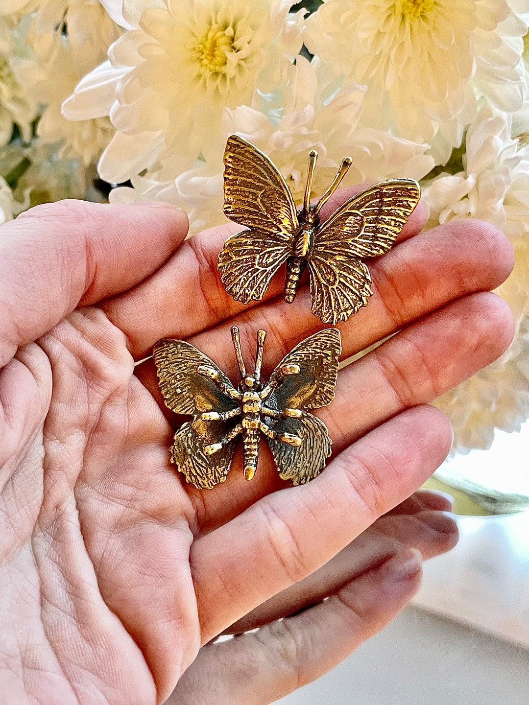 Get 2 Butterfly Metal Figurine, Fine Lifelike Solid Brass Statue ...