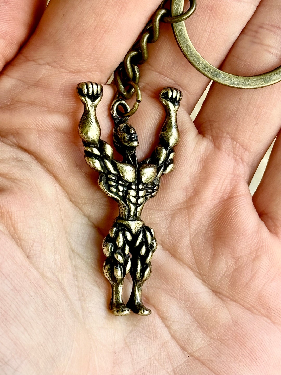 Solid Brass Strong Man Pendant, Bodybuilding Figure, Key Chain Muscle ...