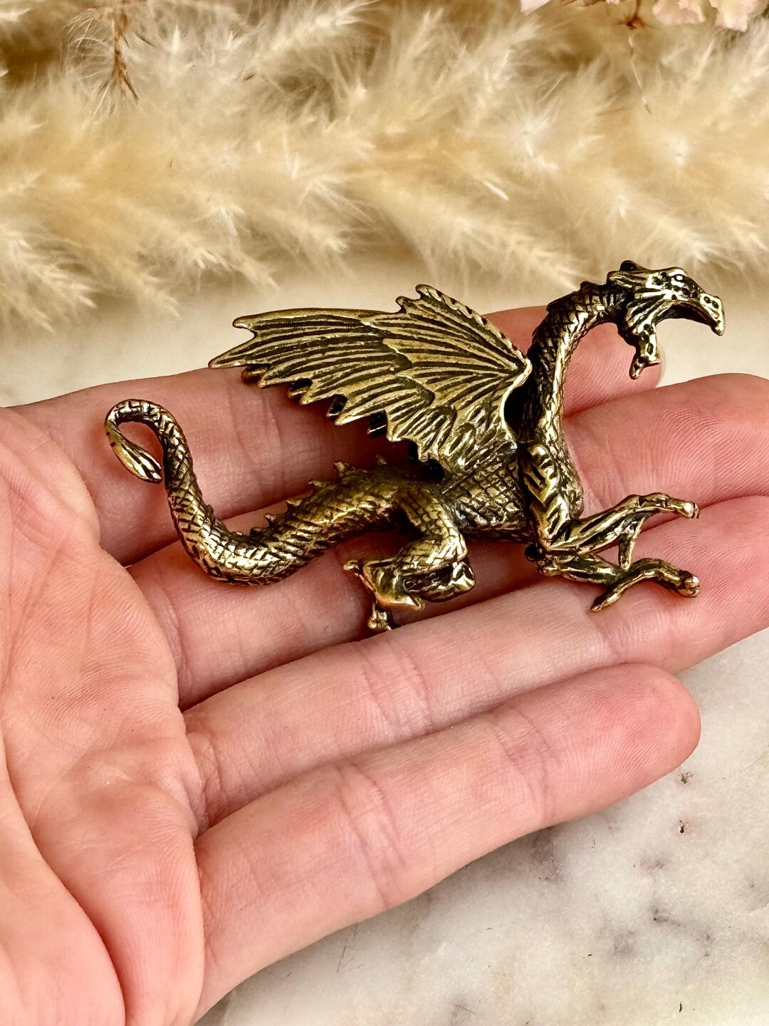 Dragon Breathing Fire Solid Brass Miniature, Western Dragon Statue ...