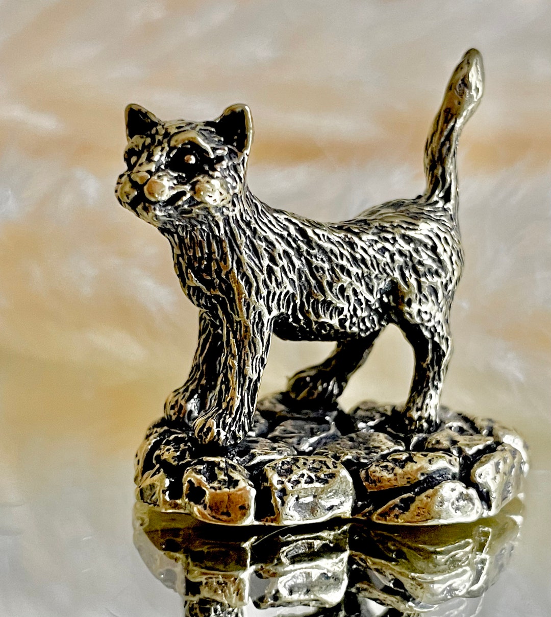 Cat Brass Figurine Fine Lifelike Brass Ornament Desktop - Etsy