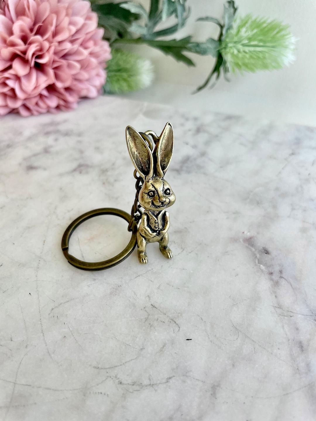 Solid Brass Bunny Pendant, Metal Rabbit Figurine, Happy Hare Charm ...