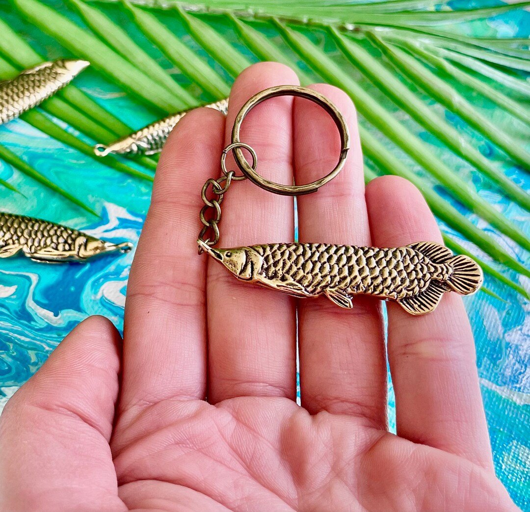 Creative Solid Brass Fish Keyring, Arowana Pendant, Fish on the Hook ...