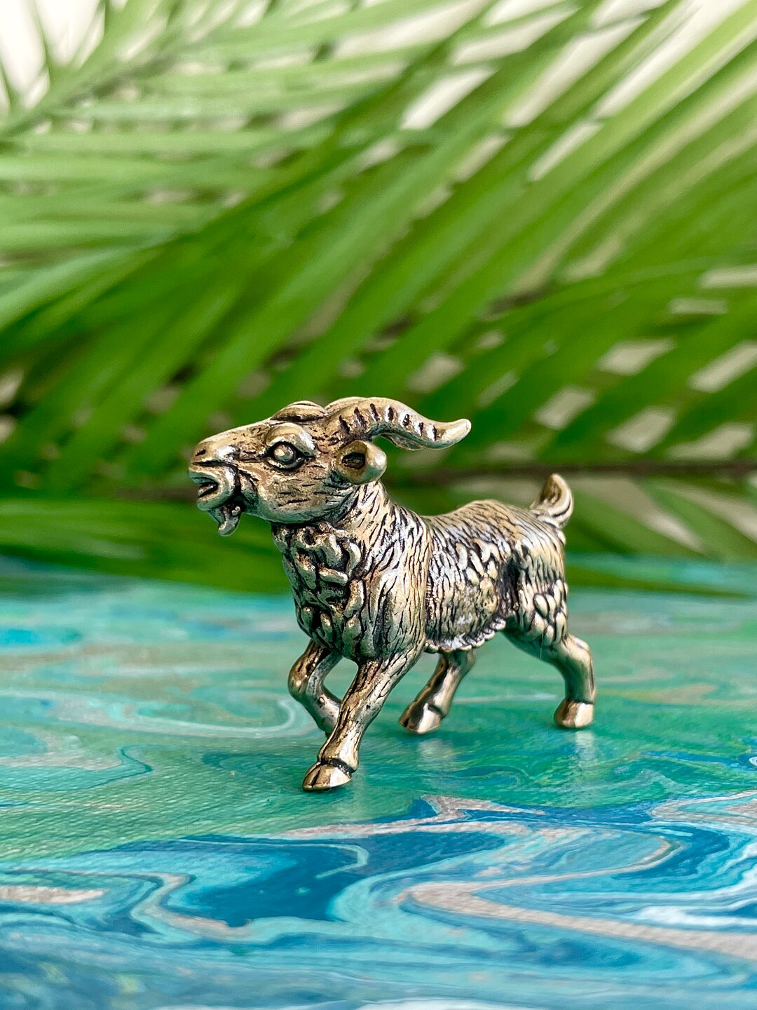 Solid Brass Happy Goat Figurine, Farm Animal Statue, Golden Animal ...