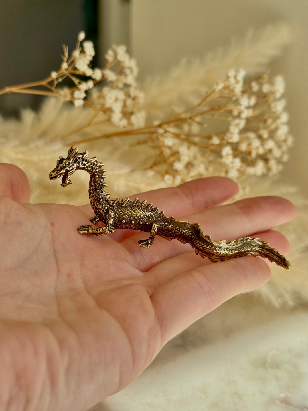 Proud Asian Dragon Solid Brass Miniature, Chinese Feng Shui Animal ...