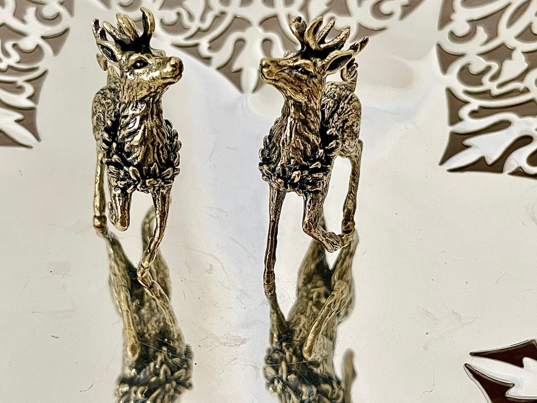 Pair of Reindeers Statue, Metal Deer Ornament, Fine Lifelike Solid ...