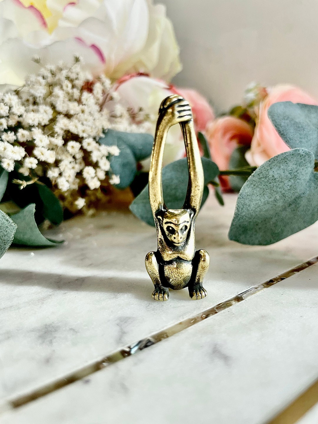 Solid Brass Funny Monkey Figurine ,animal Figurine Pendant, Cute Gibbon ...