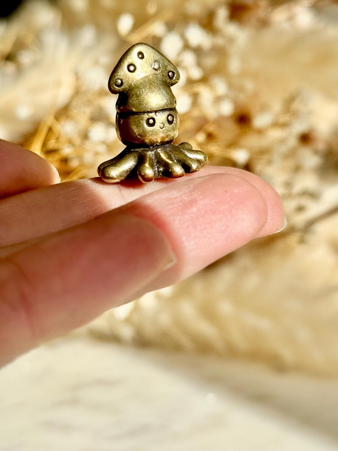 Solid Brass Cute Little Squid Miniature, Sea Themed Ornament, Evoking ...