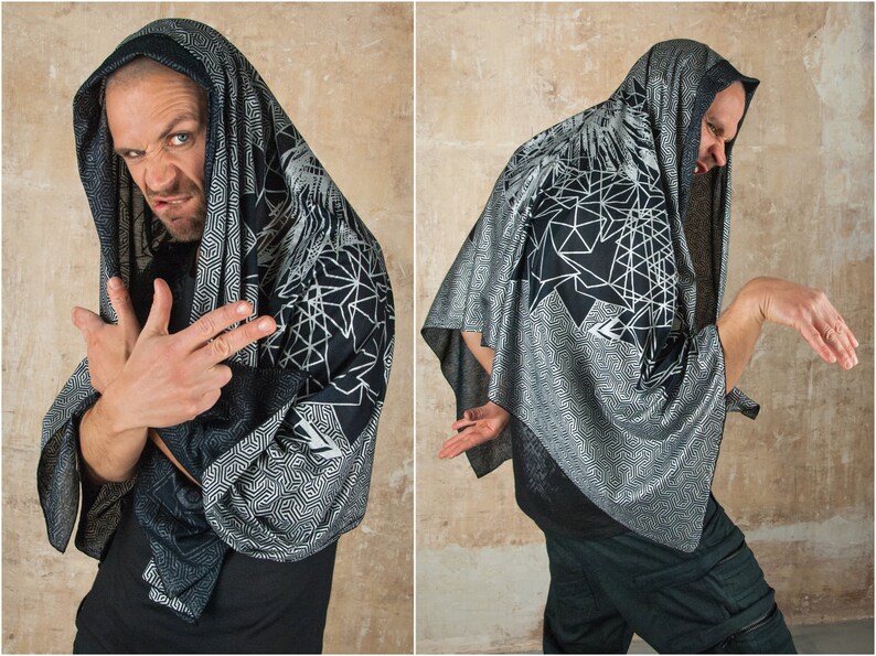 Silver Wing Crow Goth Scarf Made of Organic Material for Cyber - Etsy