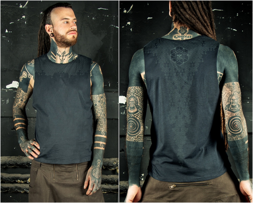 Goth Mens Shirt With Skull Print Geometry Shirt in Cyberpunk Post ...