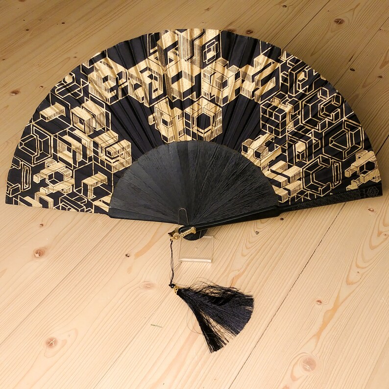 Black Hand Fan Folding hand fans with Sacred Geometry | Etsy